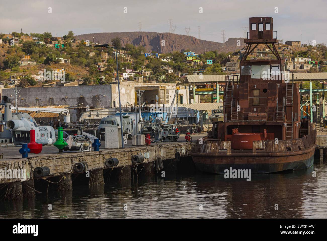 old abandoned and rusty beacon ship at the maritime terminal and ...