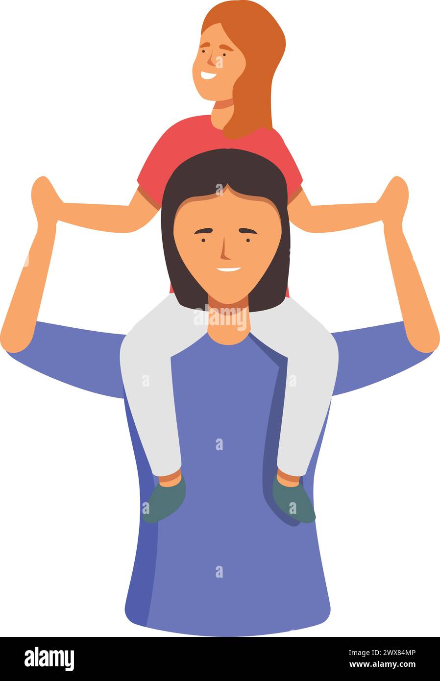 Kid on mother shoulders icon cartoon vector. Funny holiday. Kid fun ...