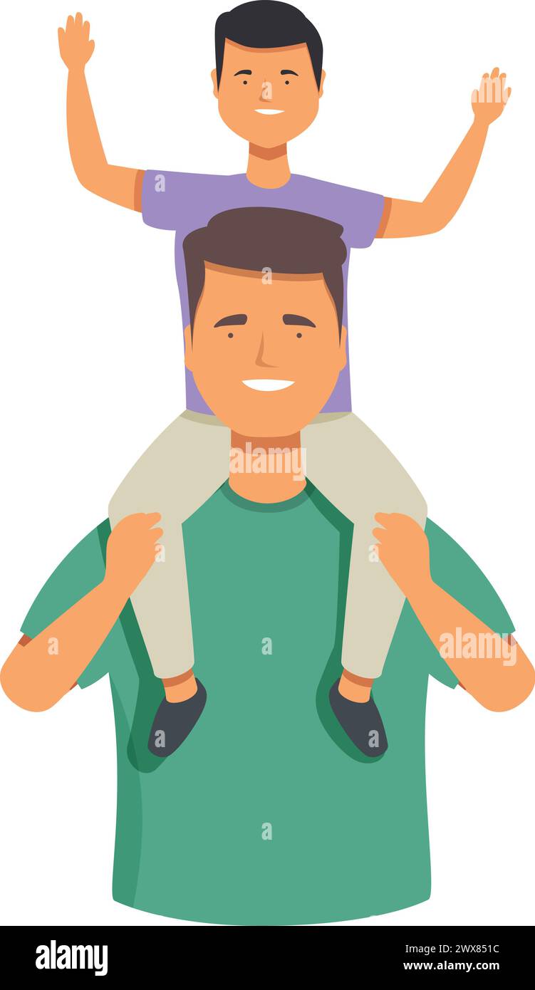 Home funny play icon cartoon vector. Kid on father shoulders. Cute ...