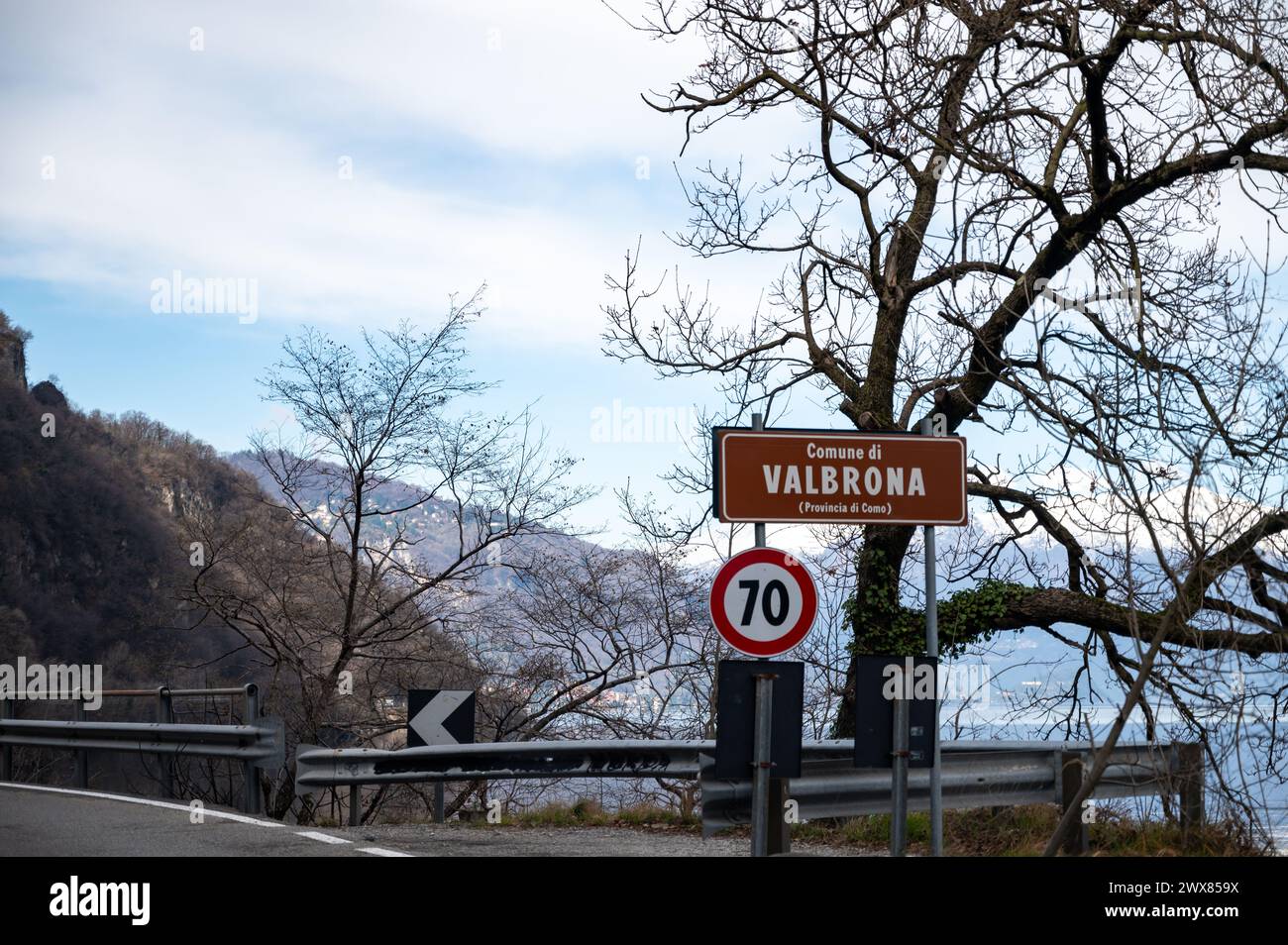 Driving car on road along shores of Lake Como in Northern Italy, spring ...
