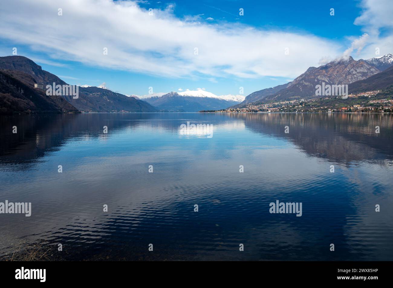 Driving car on road along shores of Lake Como in Northern Italy, spring ...