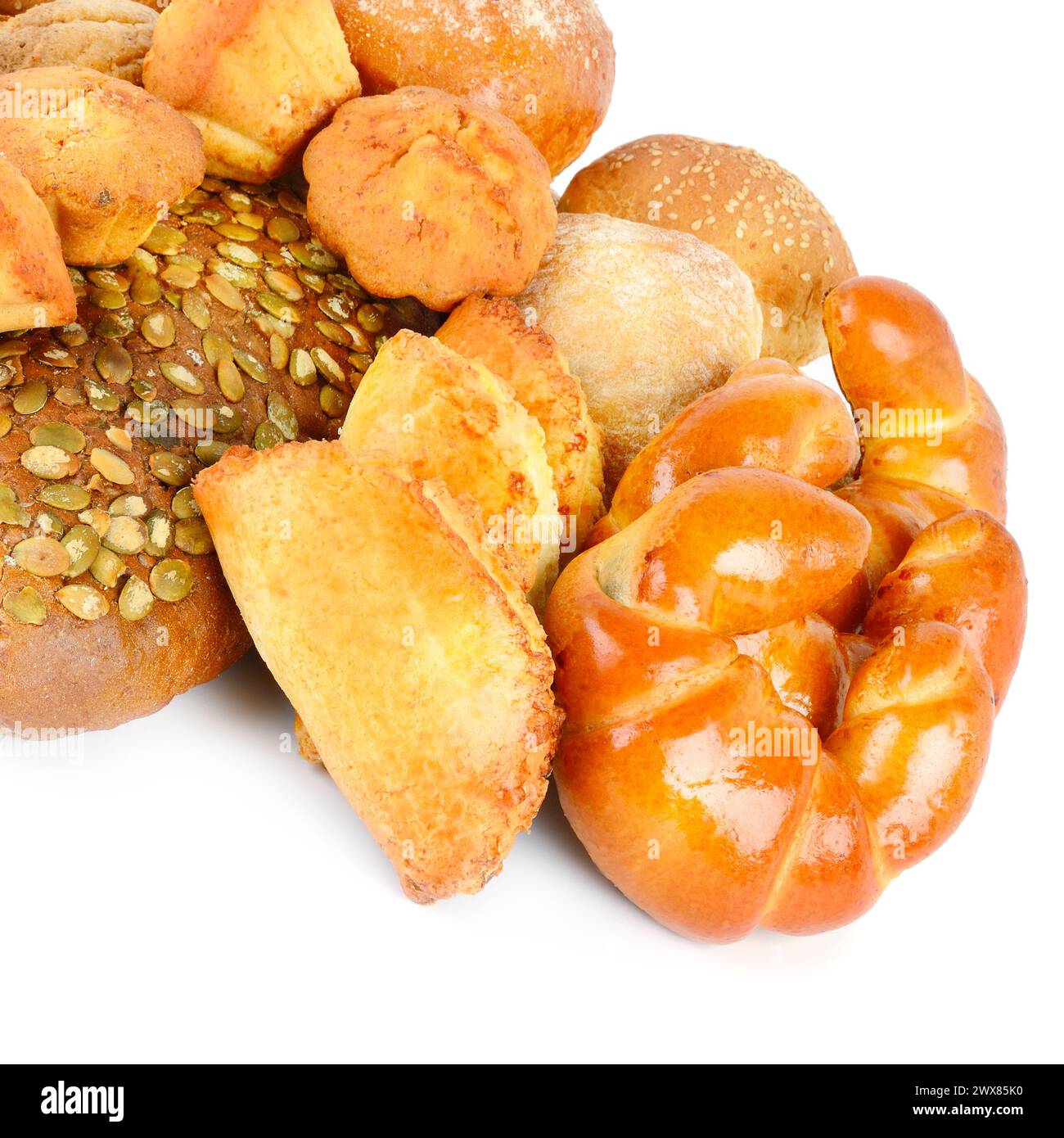 Collection breads and buns isolated on a white background Stock Photo ...