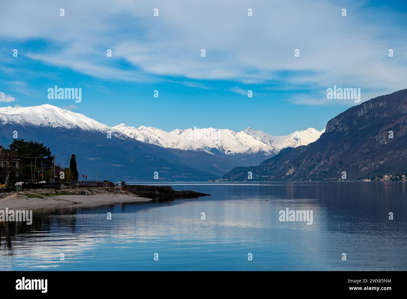 Driving car on road along shores of Lake Como in Northern Italy, spring ...