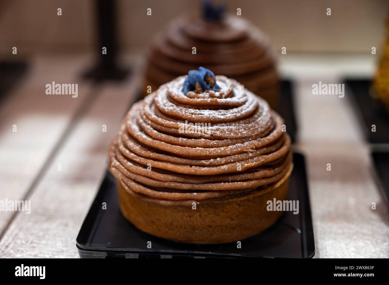 Italian sweet dessert dolce pastry and cakes with cream and fruits on ...