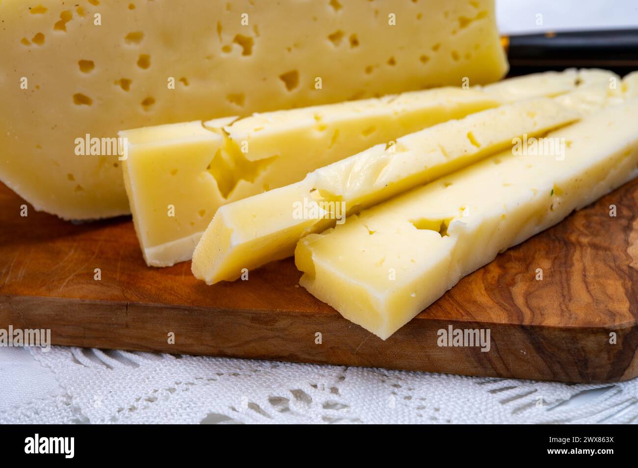 Fresh Asiago cow's milk cheese, produced in Asiago in Italy, different ...