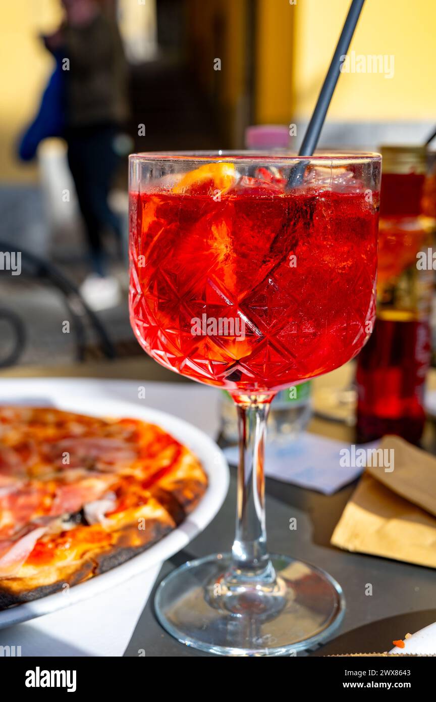 Spritz Campari red bitter long drink cocktail maid with liqueur ...