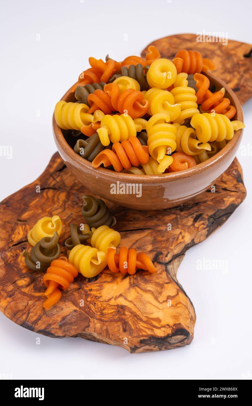 Traditional colorful tricolore Italian dried homemade pasta from Naples ...