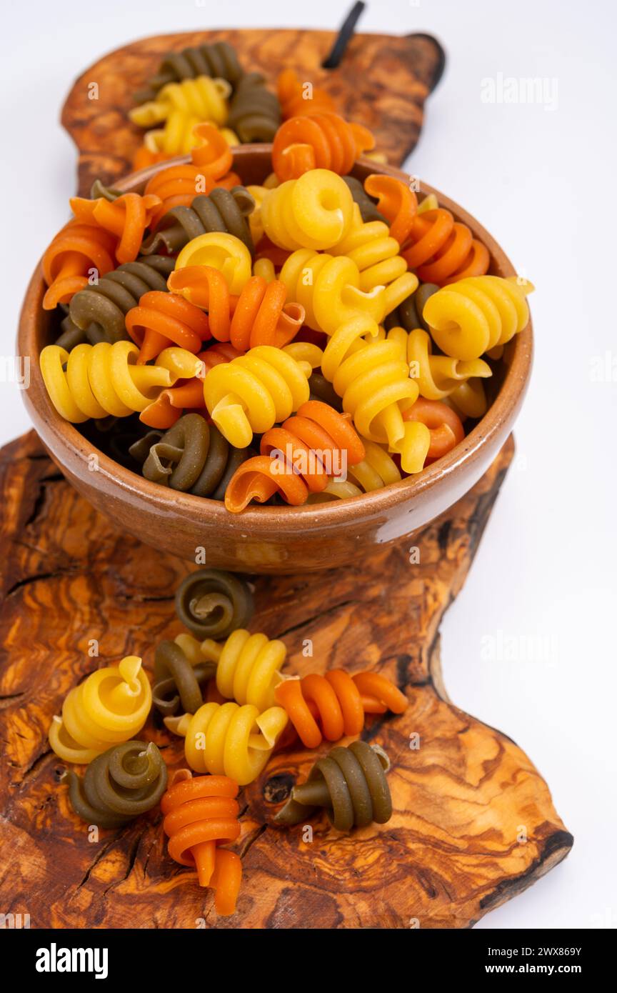 Traditional colorful tricolore Italian dried homemade pasta from Naples ...