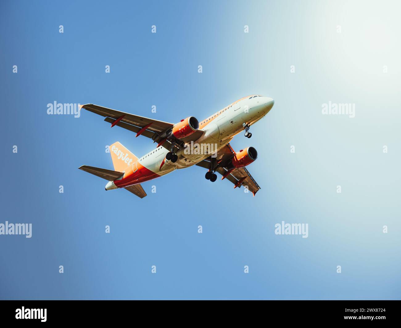 Manchester UK June 2023. Easy-jet aircraft coming into land at ...
