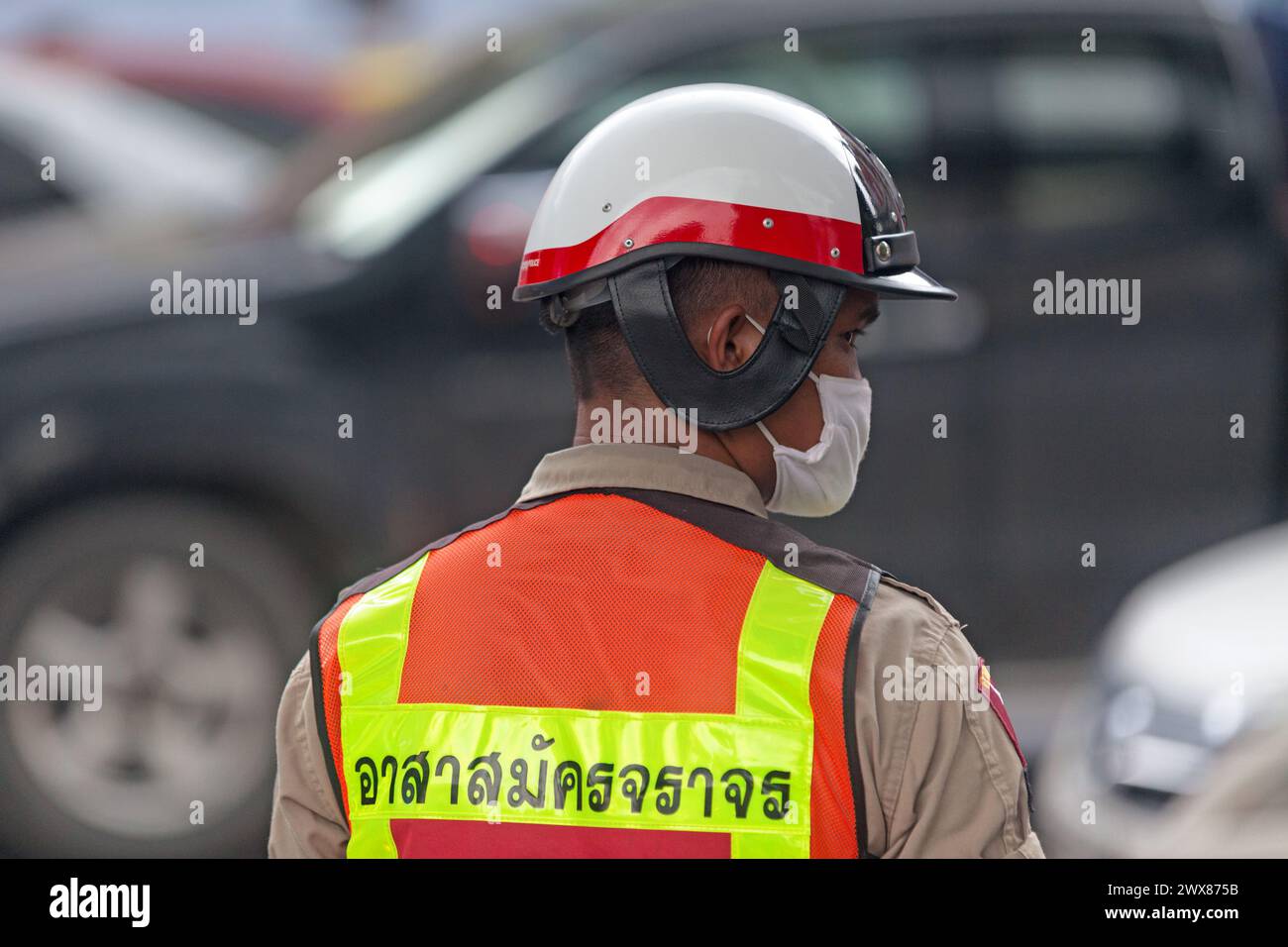Bangkok, Thailand - September 17 2018: Police officer doing the traffic ...