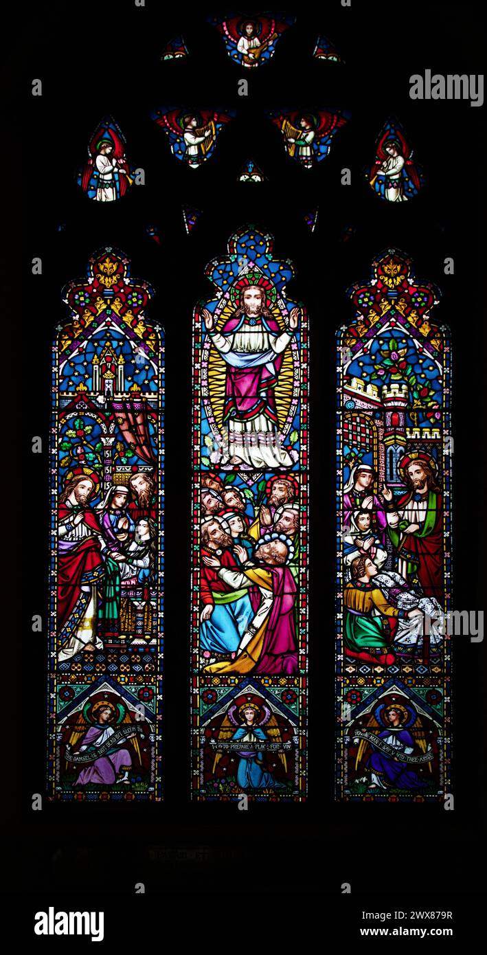 Stained Glass Window Depicting The Raising Of Jairus' Daughter, The Ascension of Jesus, The ...