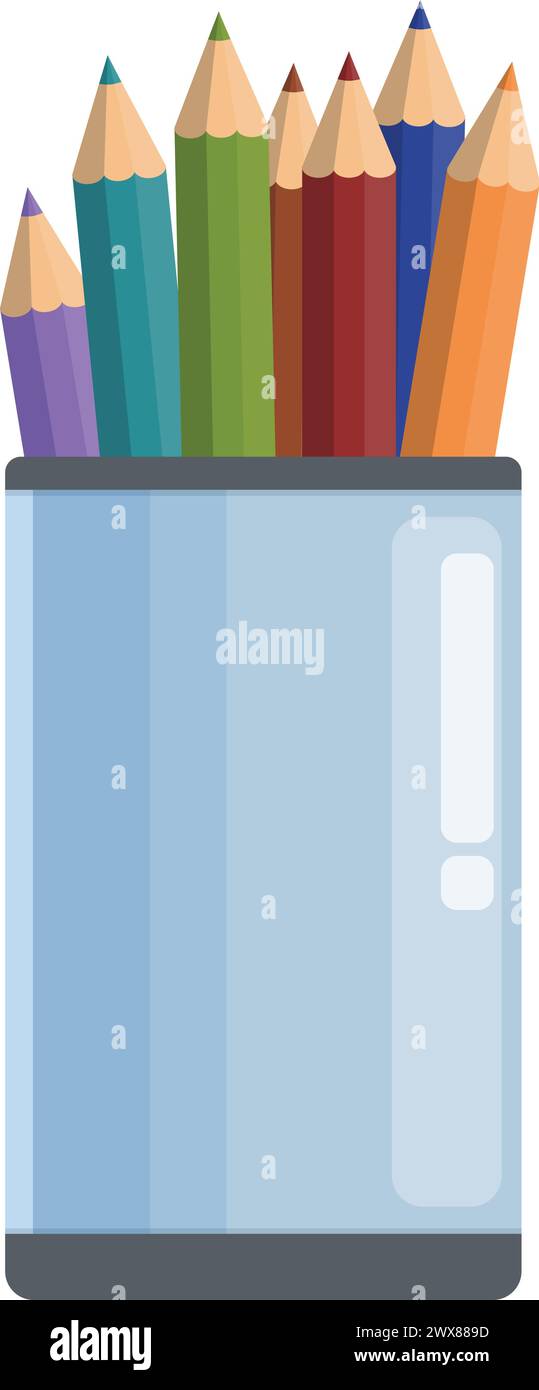 Glass of pencils icon cartoon vector. Colorful draw desk. Child tool ...