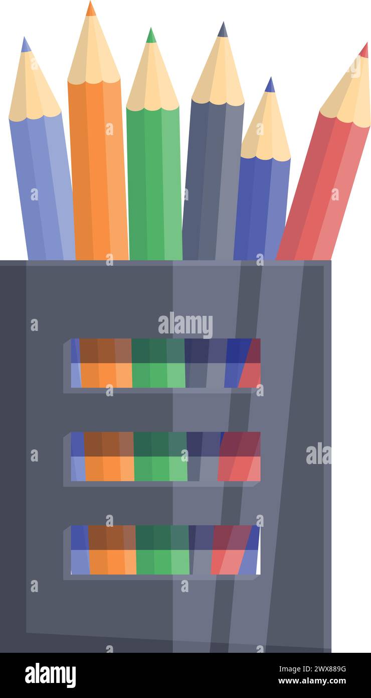 Line pencils icon cartoon vector. Colorful wooden stand. Office desk ...