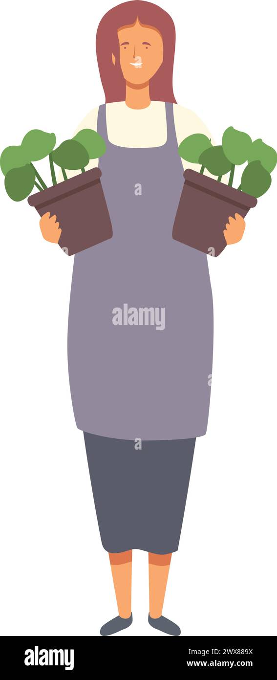 Take care of plant pot icon cartoon vector. Happy face. Nature work ...