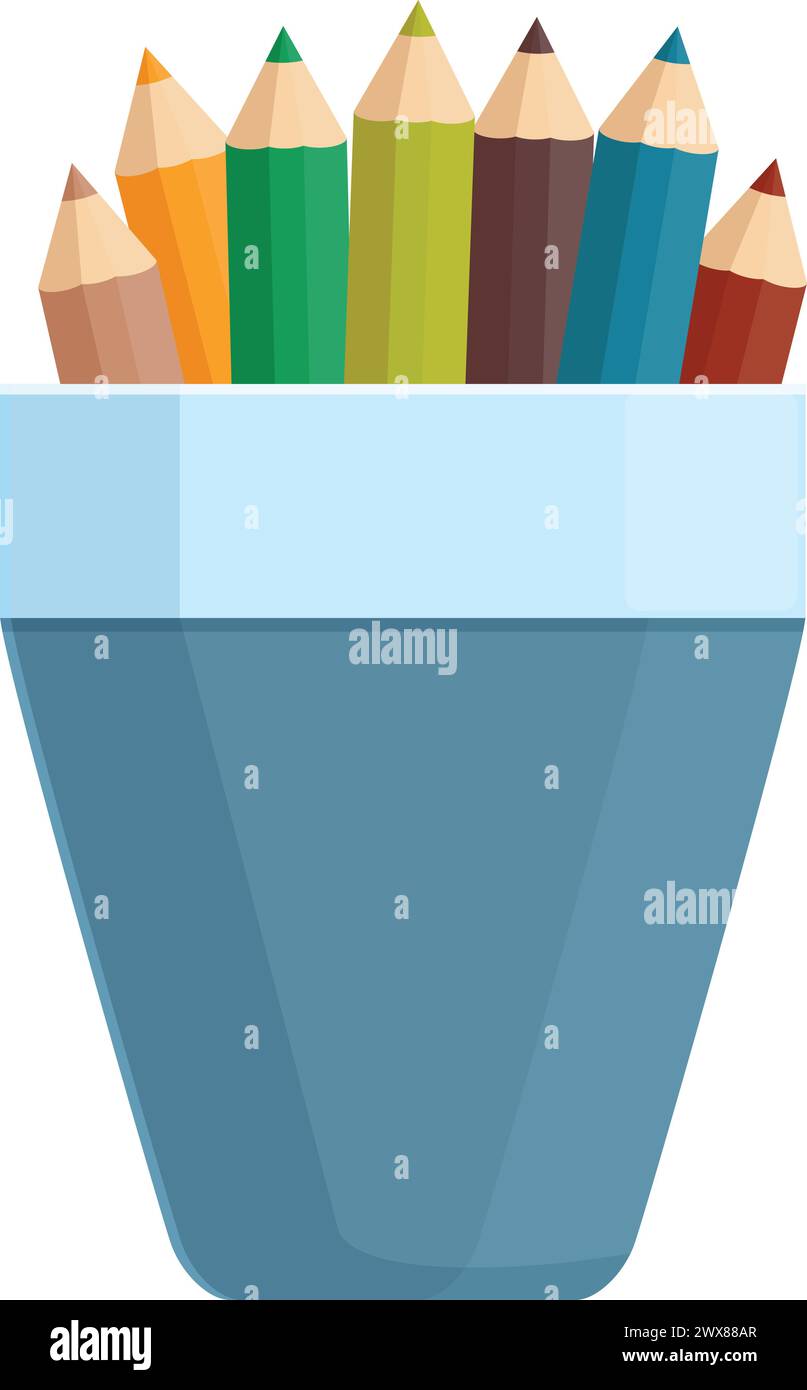 Blue color pencil stand icon cartoon vector. Holder art. Draw paint ...