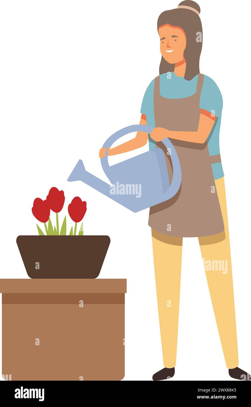 Work home flowers icon cartoon vector. Caring plant pot. Work help self ...