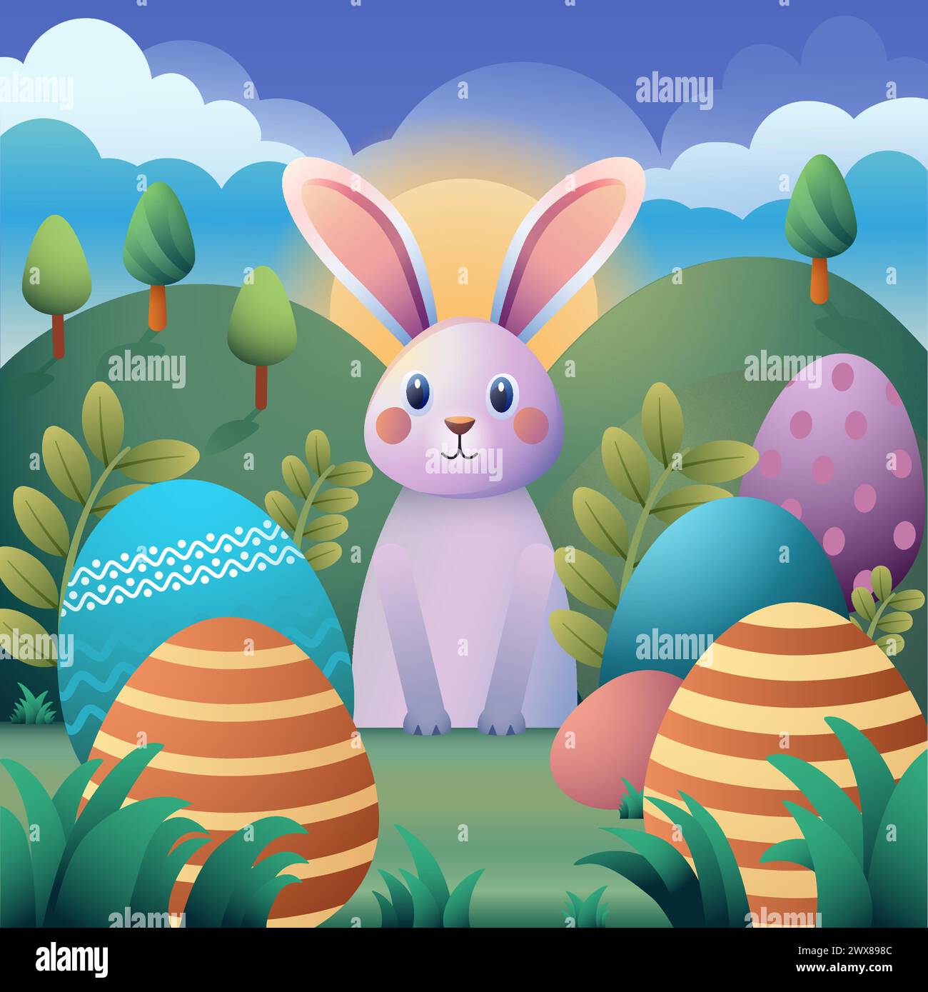 Easter bunny among flowers Stock Vector Images - Alamy