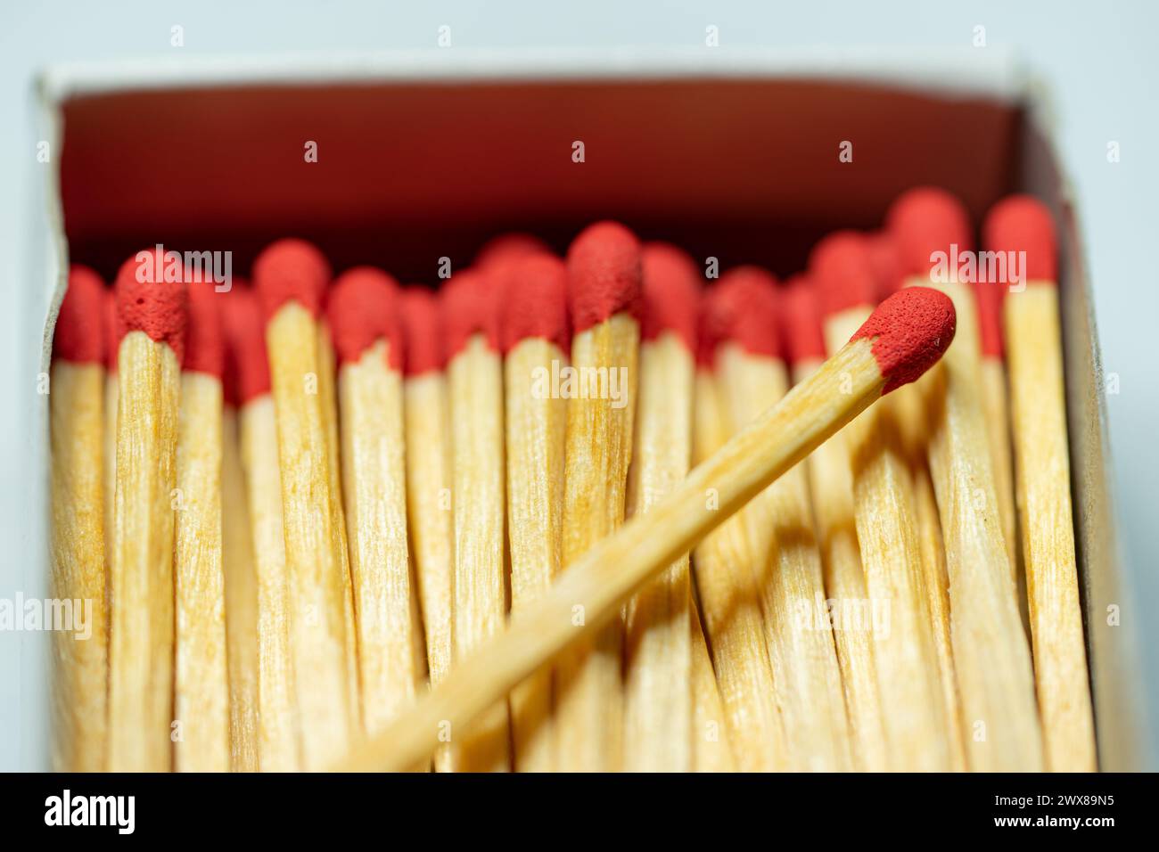 Set of several defocused red-headed matchsticks with one red-headed ...