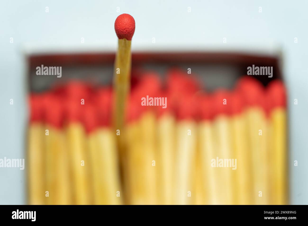 Set of several defocused red-headed matchsticks with one red-headed ...