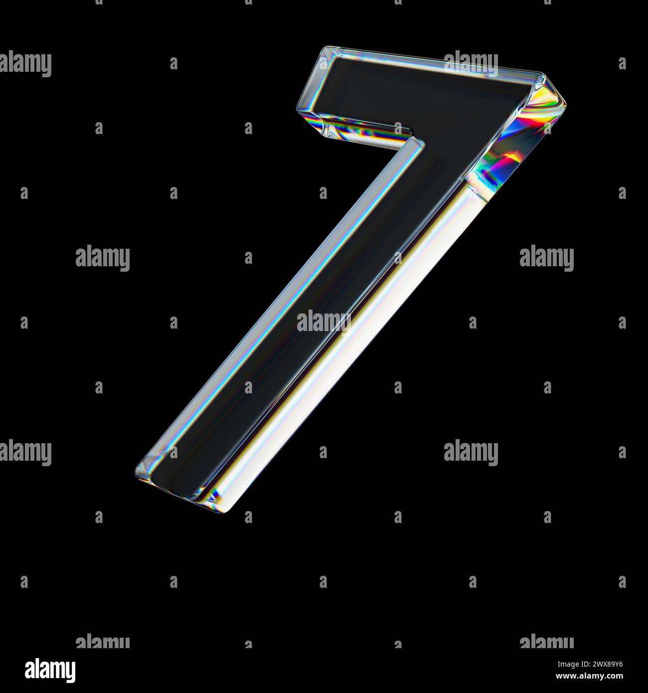 3d Transparent glossy number 7 with dispersion effect. Rainbow colors ...