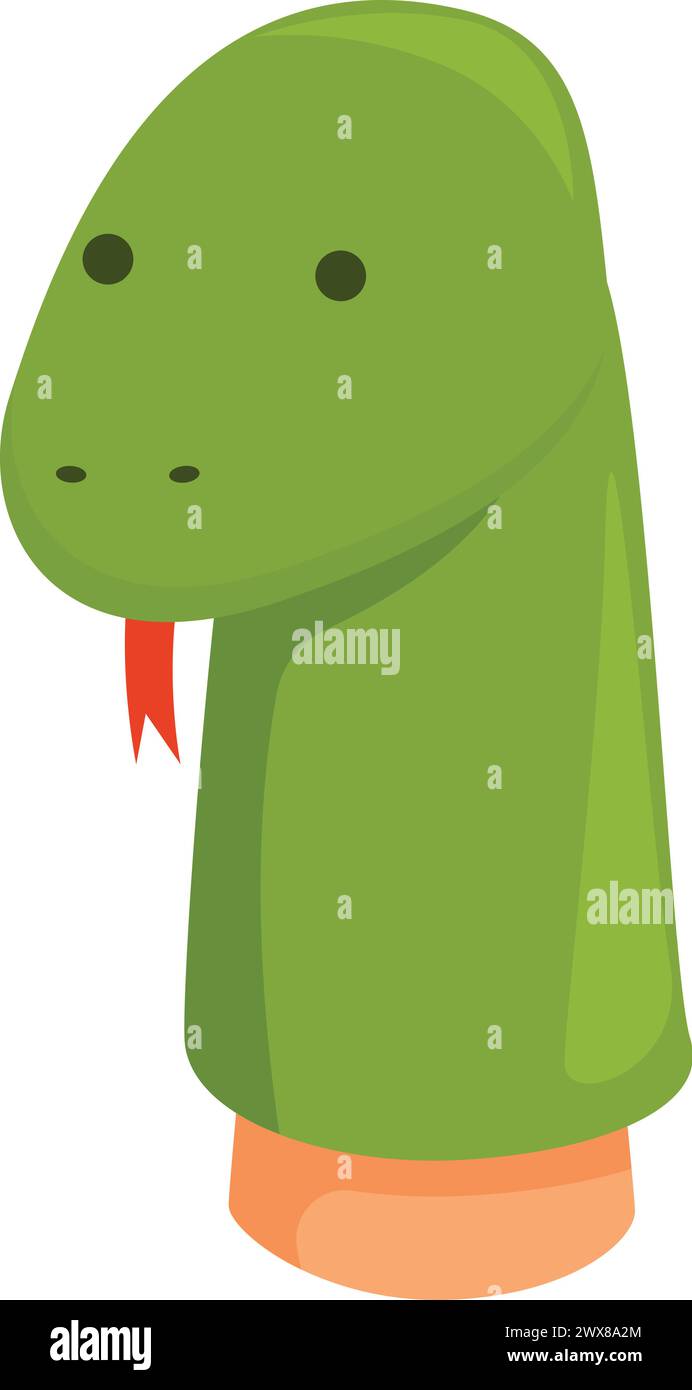 Green snake puppet toy icon cartoon vector. Fairytale stage. Cute show ...