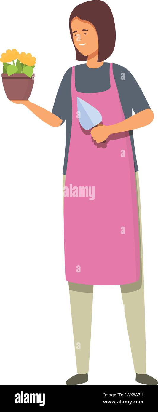 Sell plant pot icon cartoon vector. Caring flowers plant. Woman pot ...