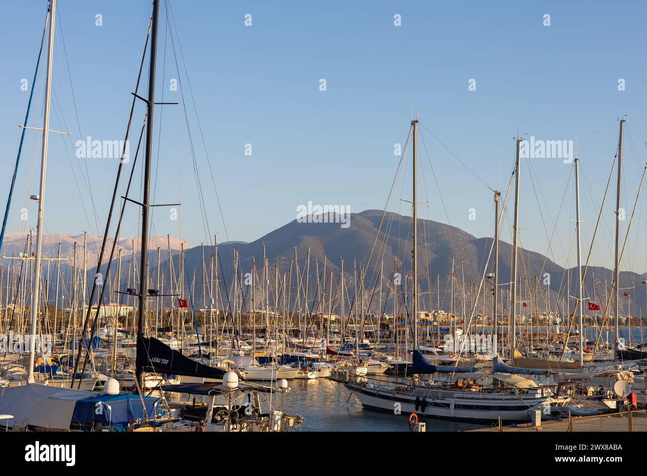 Finike, T rkiye - January 8, 2023. Marina view with mountains at sunset Stock Photo - Alamy
