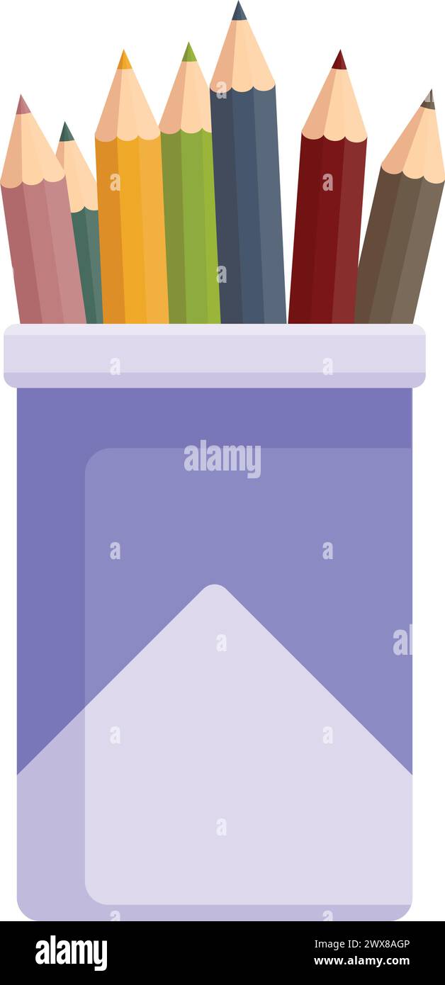 Colorful pencils work icon cartoon vector. Desk stand. Draw materials ...
