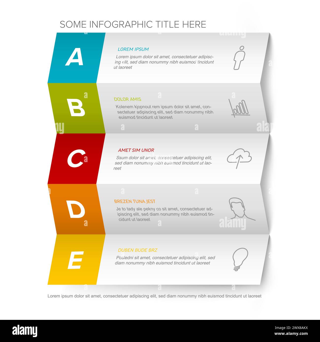 Five vector block steps options items template with descriptions, big ...