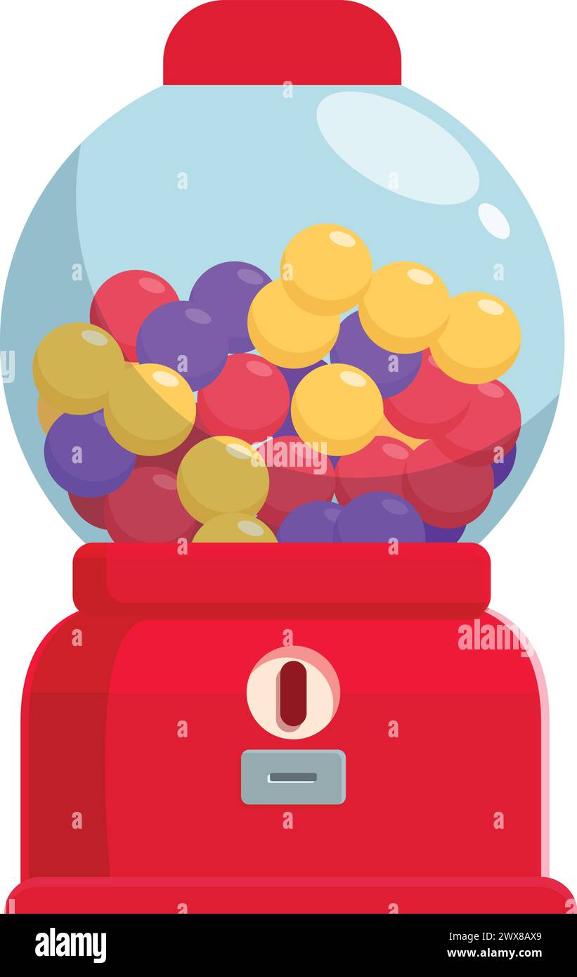 Red color machine icon cartoon vector. Bubble gum slot dispenser. Gum ...