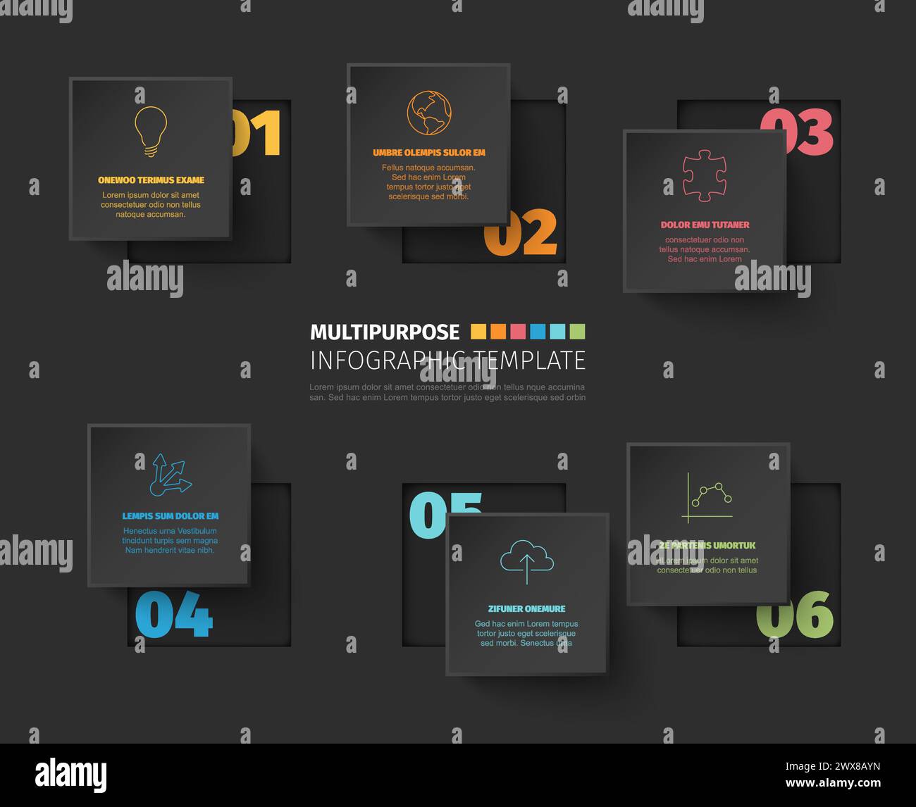 Vector squares progress steps template with descriptions and icons with ...
