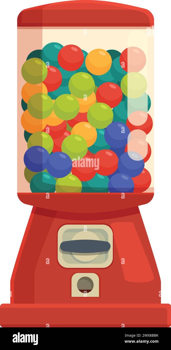 Red vending machine icon cartoon vector. Bubblegum equipment. Sweet ...