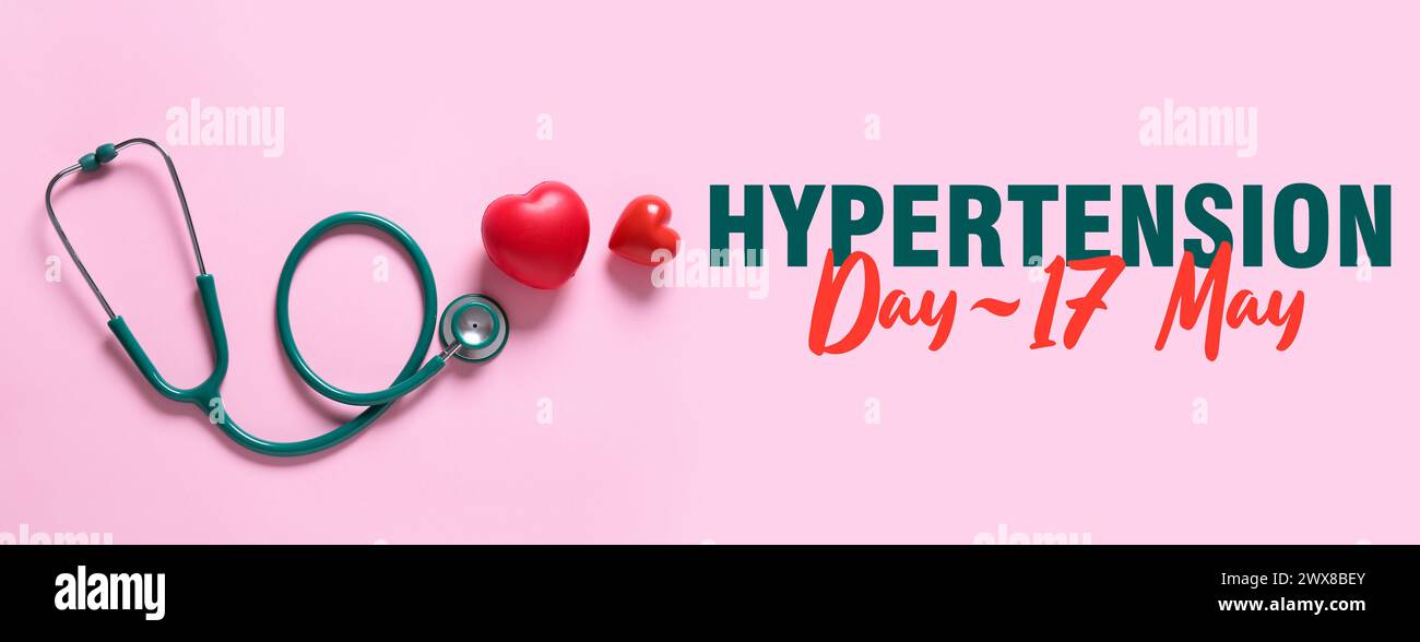 Stethoscope and red hearts on pink background. Banner for World ...
