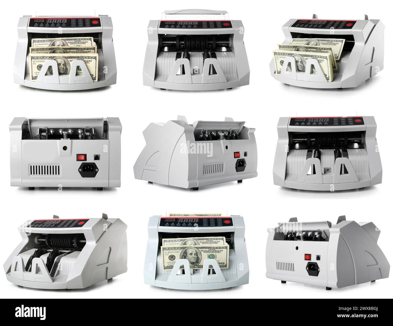 Set of cash counting machines on white background Stock Photo - Alamy