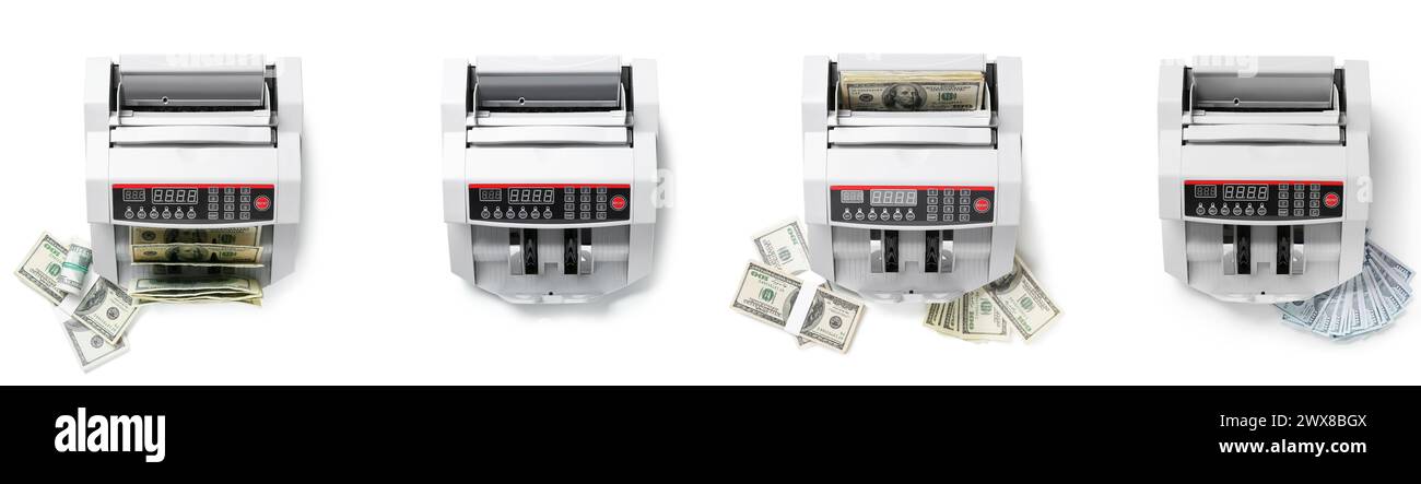 Set of cash counting machines on white background Stock Photo - Alamy
