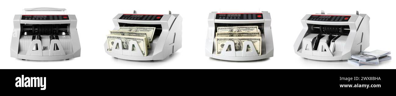 Set of cash counting machines on white background Stock Photo - Alamy