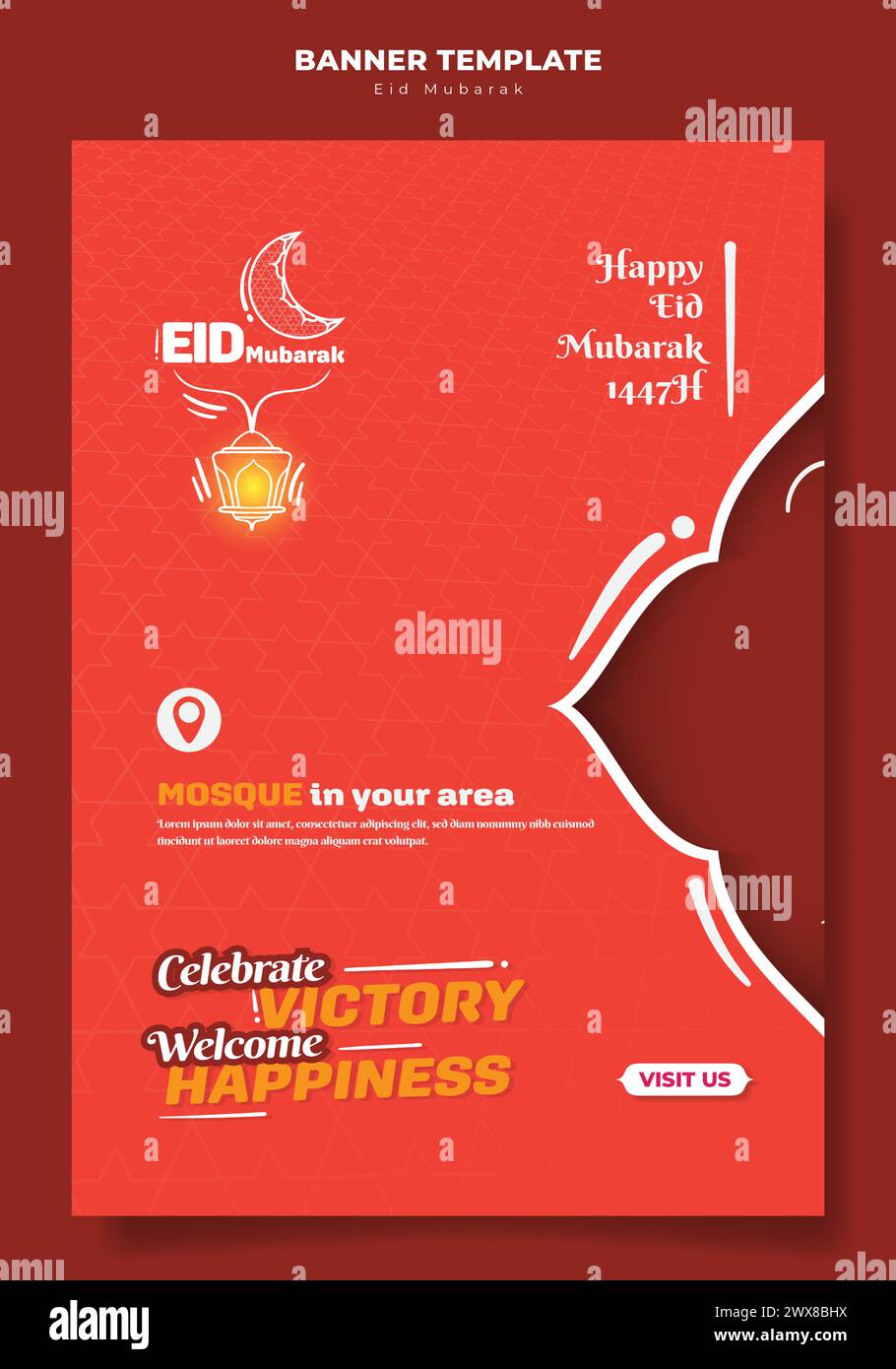 Portrait banner design with line art of ornamental lantern and moon ...