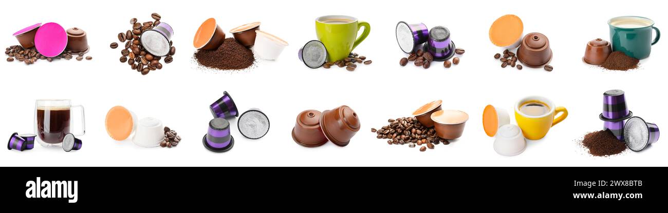 Group of coffee pods on white background Stock Photo - Alamy