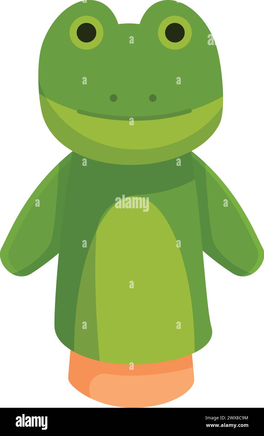 Green frog puppet toy icon cartoon vector. Handle marionette. Theatre ...