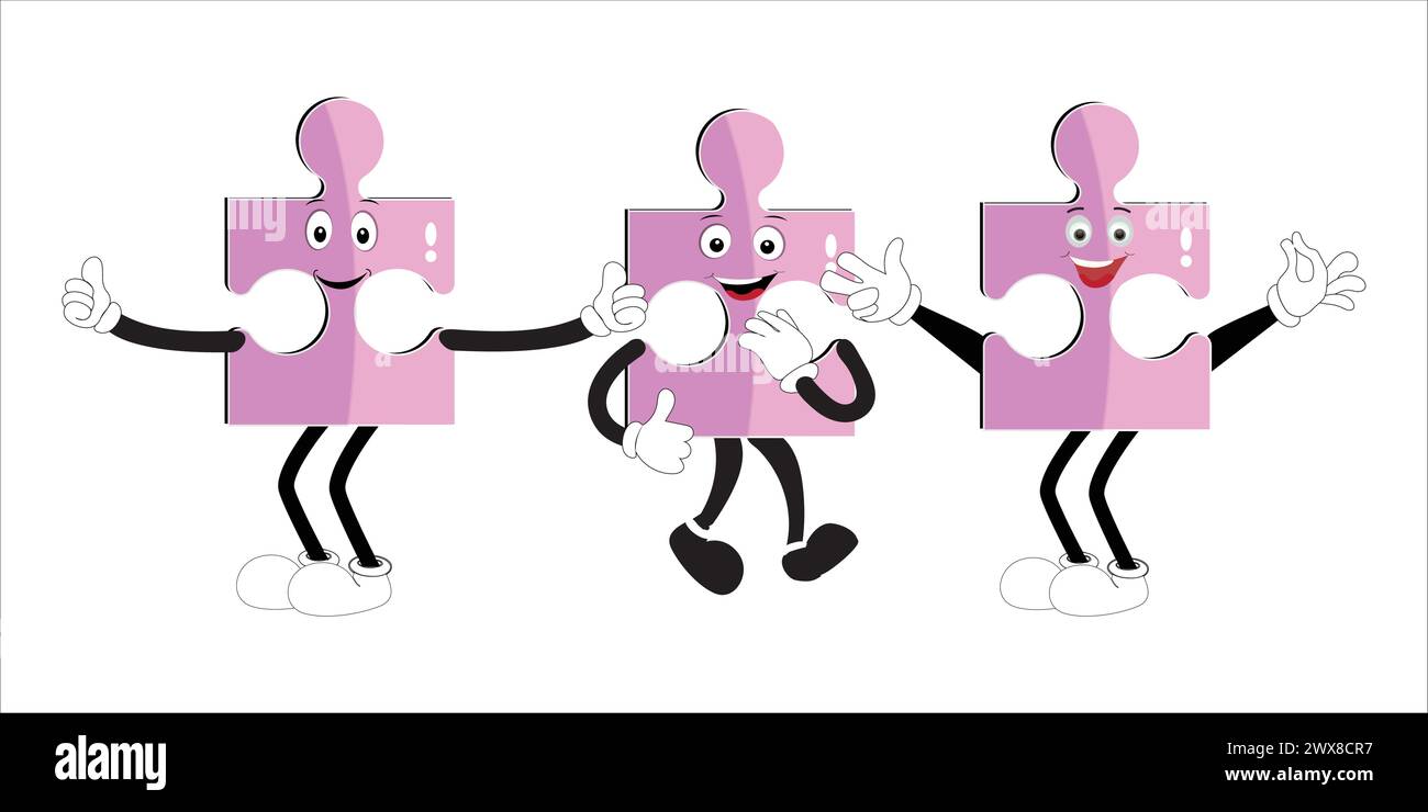 Puzzles faces. Funny bright puzzle pieces characters cute smile or ...