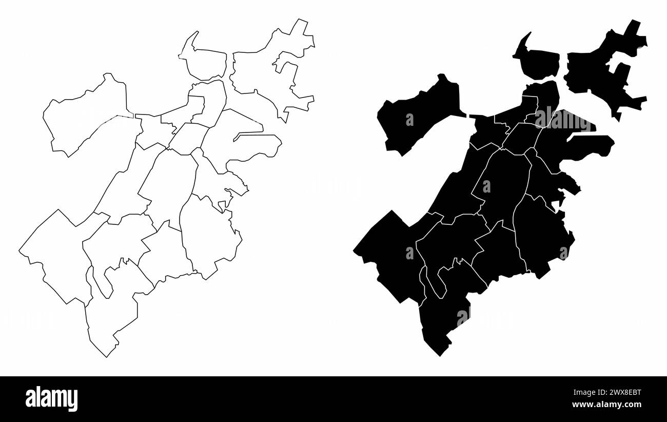 The black and white administrative maps of Boston city, USA Stock ...