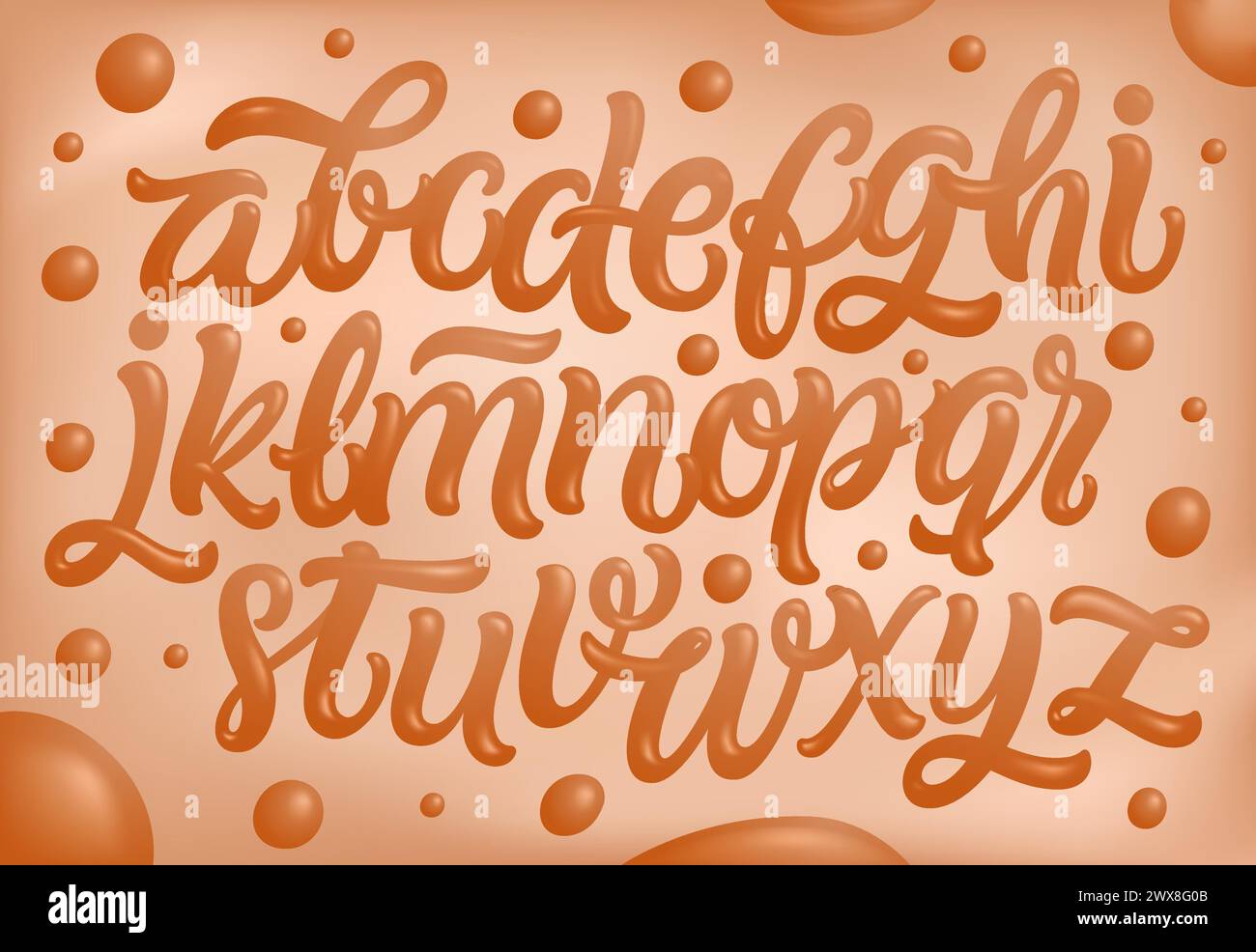 English alphabet set made of caramel, liquid and glossy. Typography ...