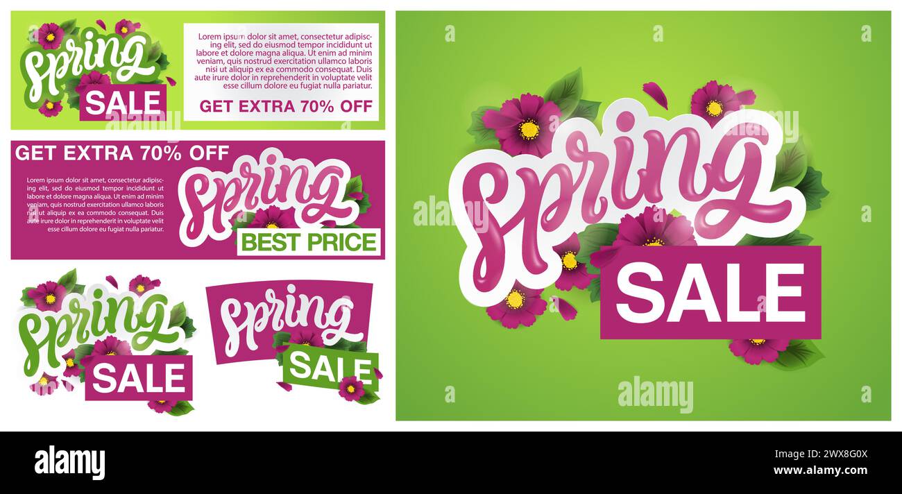 Spring sale banners poster tag design. Vector illustration Stock Vector ...