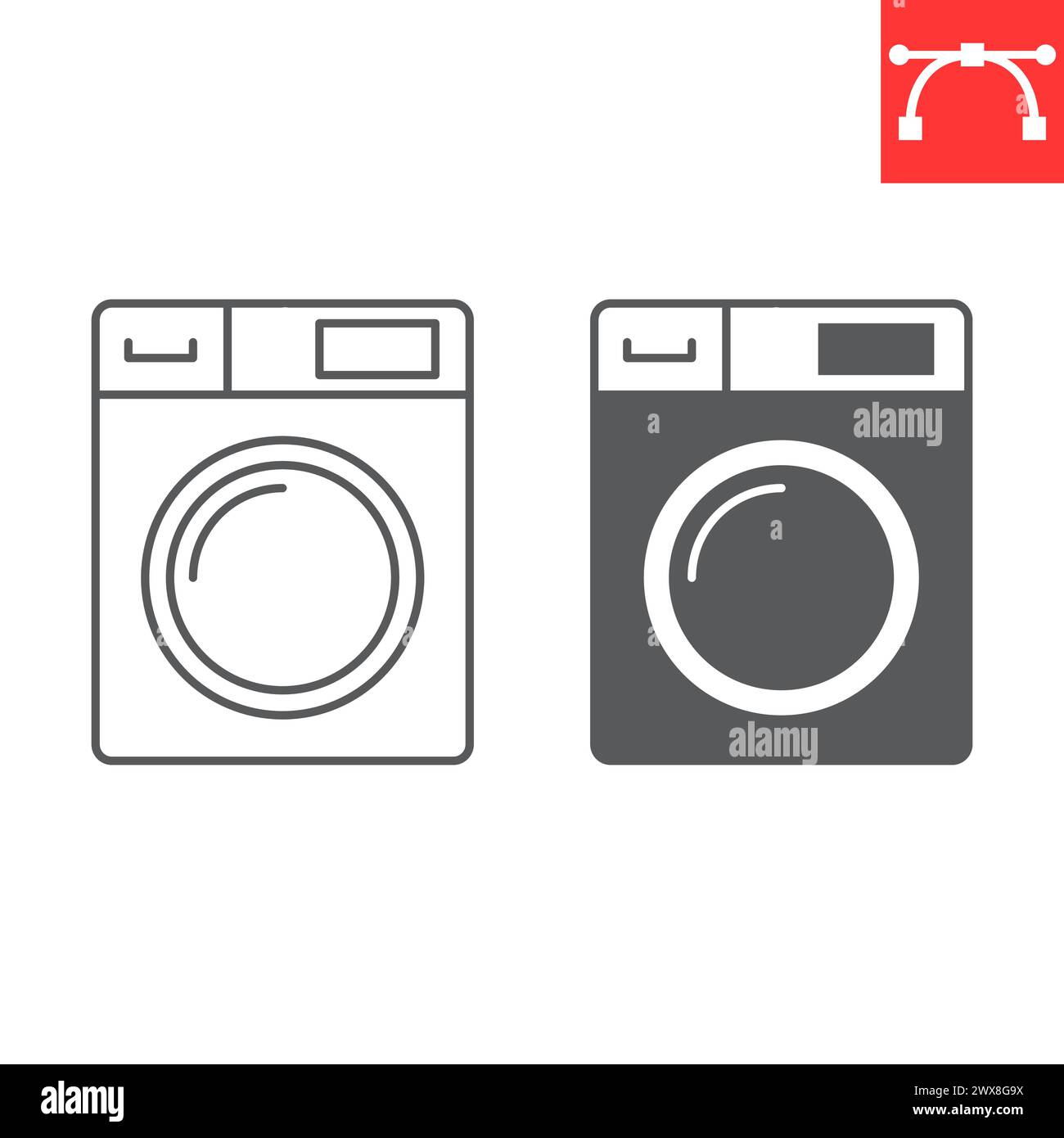 Washing machine line and glyph icon, home appliances and laundry, dryer ...