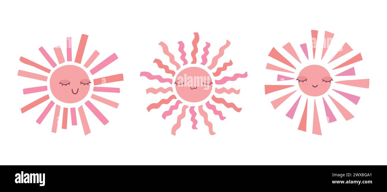 Cute smiling suns in different shapes. Scandinavian style decoration ...