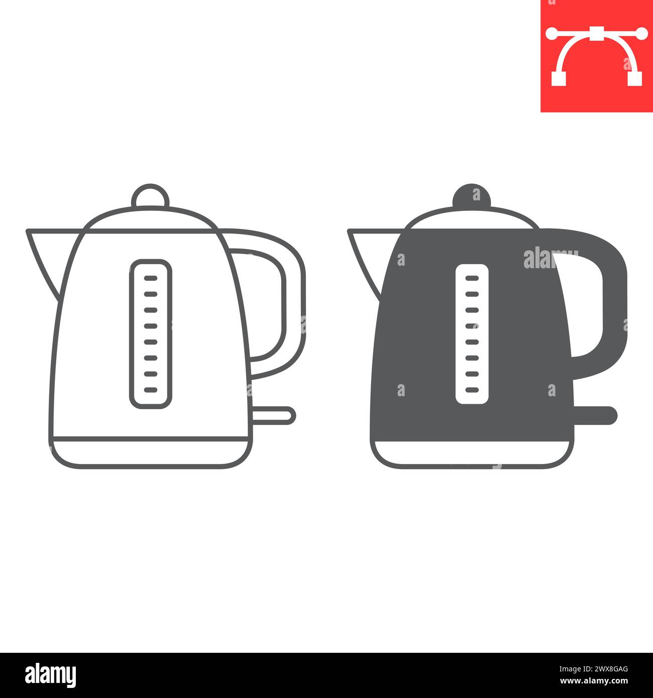 Electric kettle line and glyph icon, home appliances and kitchen ...