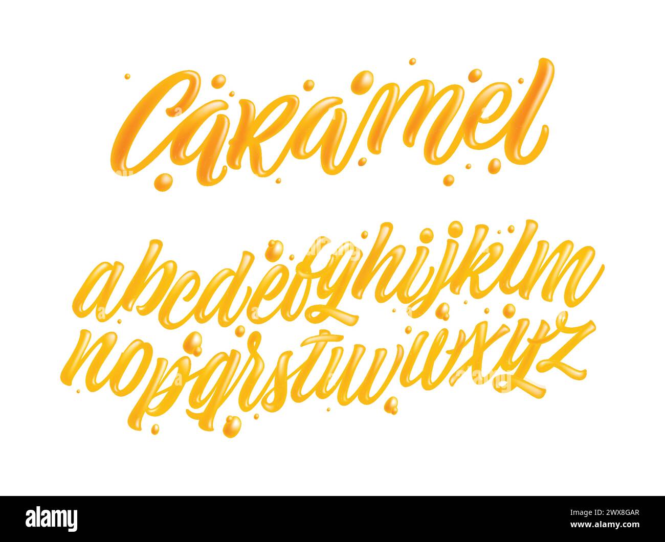 English alphabet set made of caramel, liquid and glossy. Typography ...