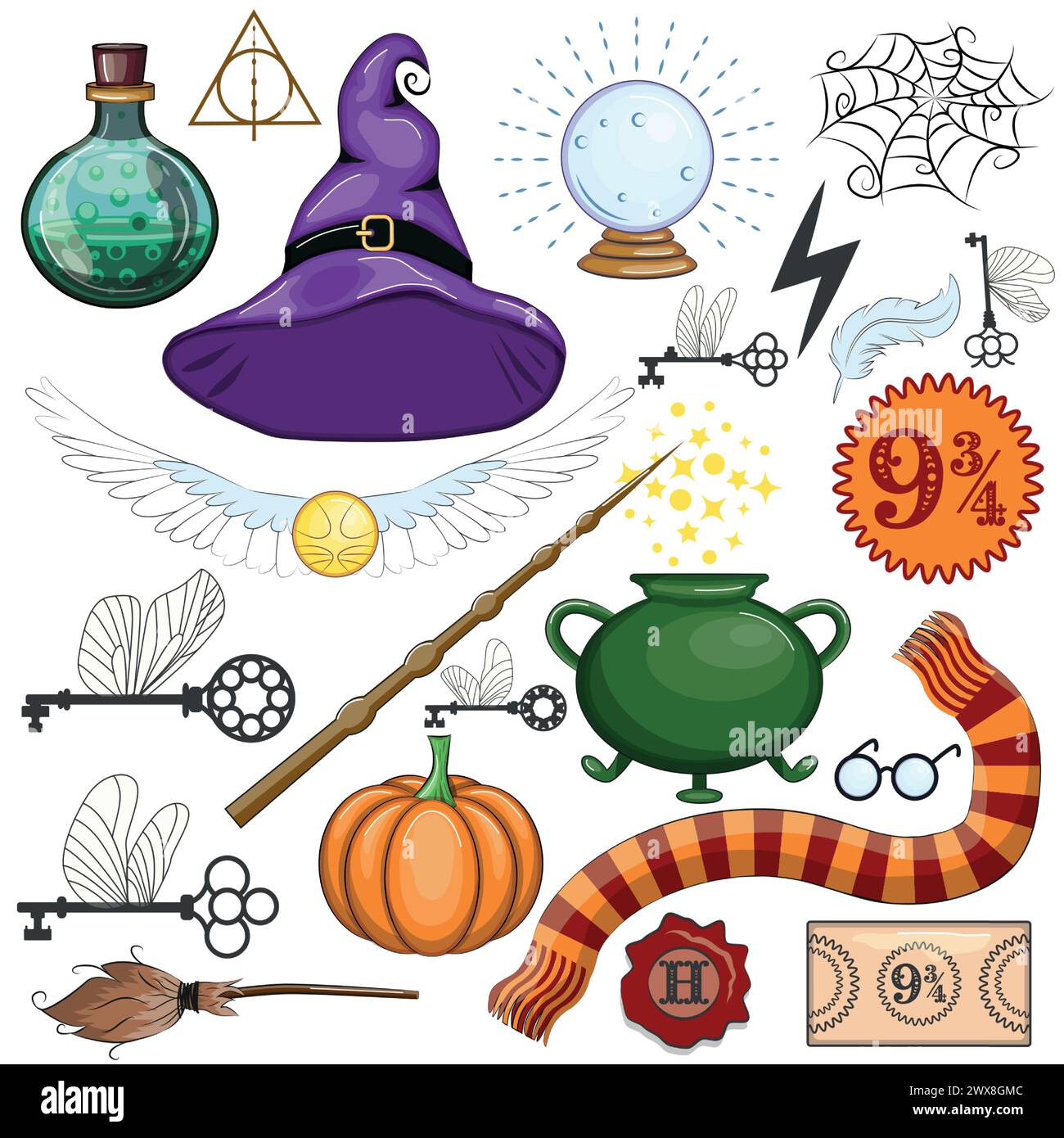 Set Halloween sorcery and magic items, game assets. Vector potion ...