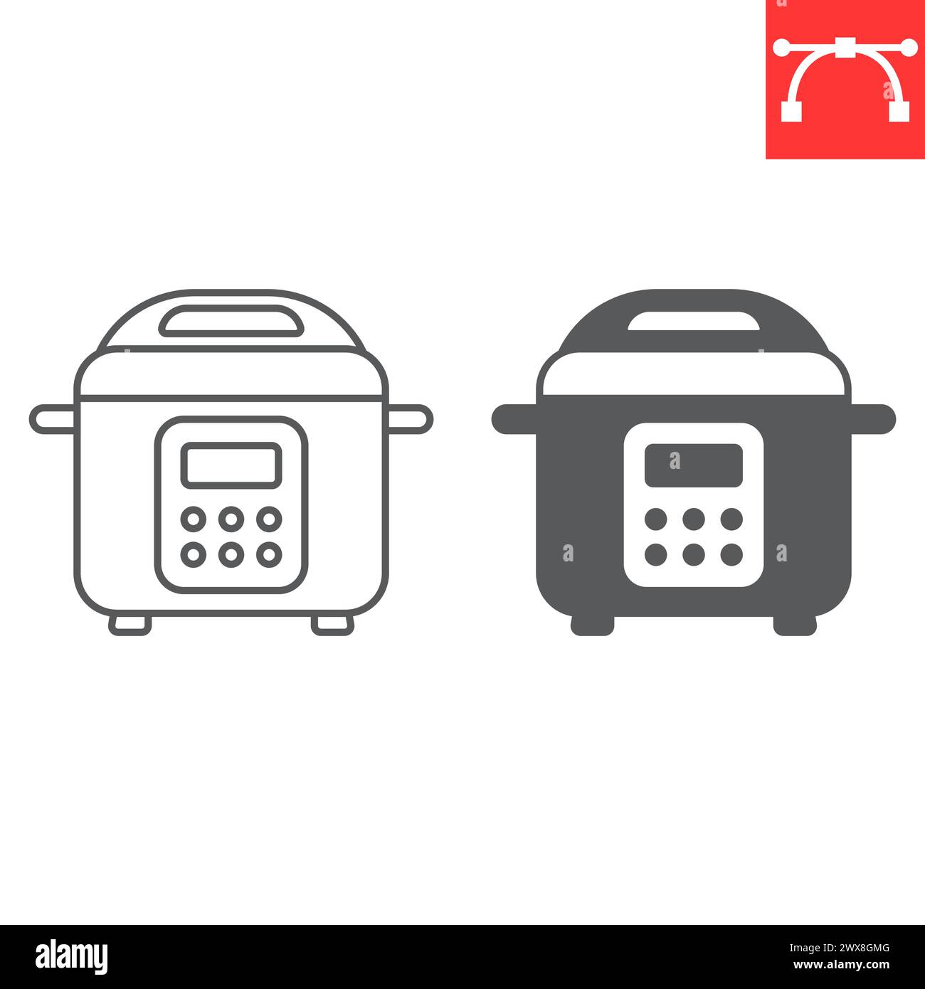 Multicooker line and glyph icon, home appliances and kitchen, pressure ...