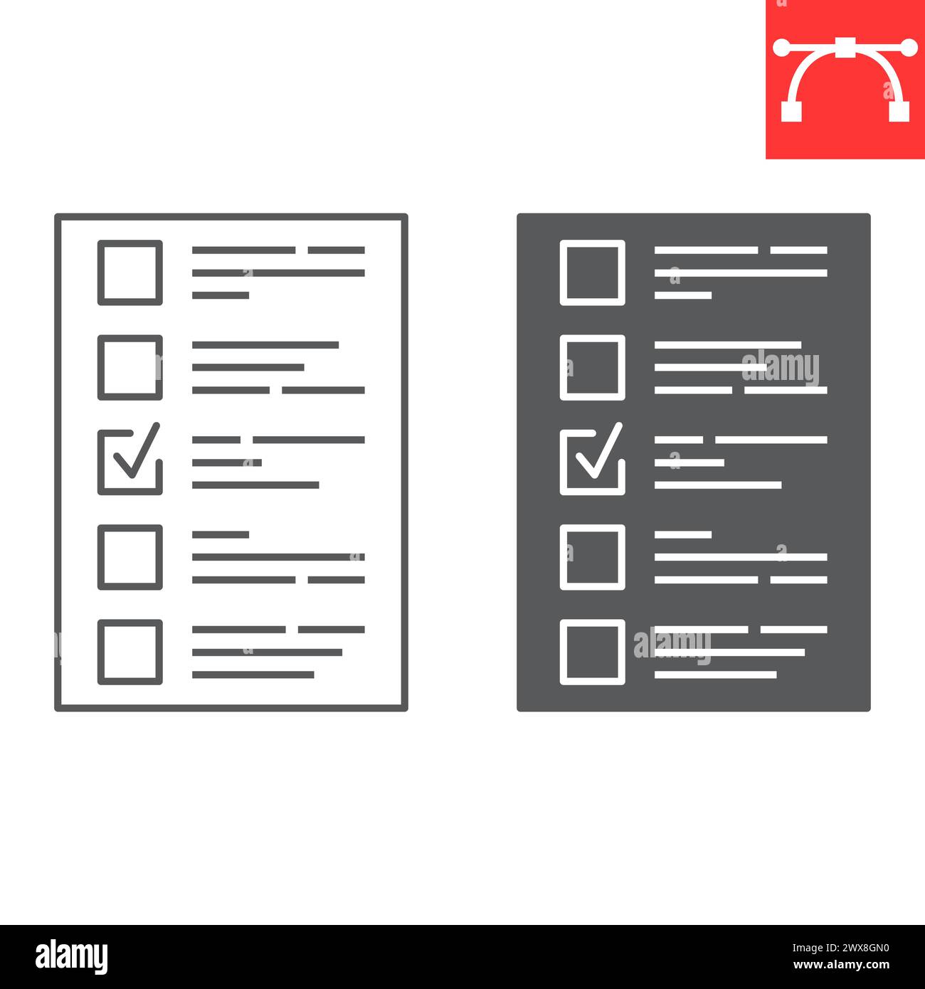 Ballot paper line and glyph icon, election and politician, voting check ...